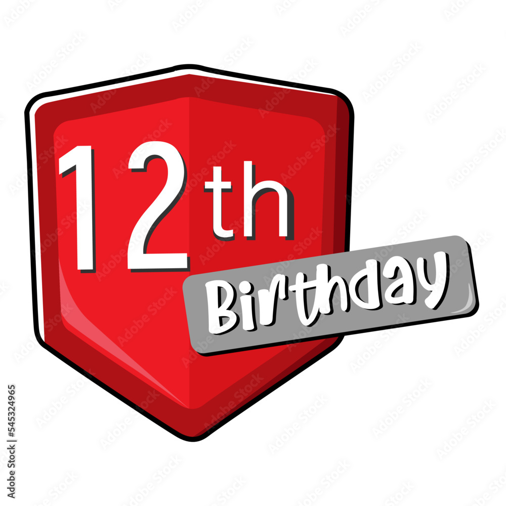 12th birthday on red Secure shield. vector illustration isolated on ...