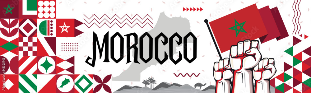 Morocco Flag and map with raised fists. National or Independence day ...