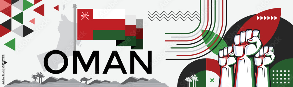 Oman Flag and map with raised fists. National or Independence day ...