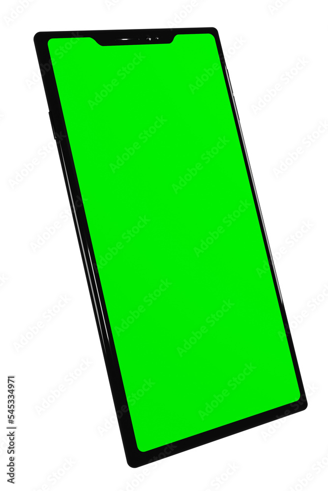 Smartphone isolated on transparent background with empty green screen ...