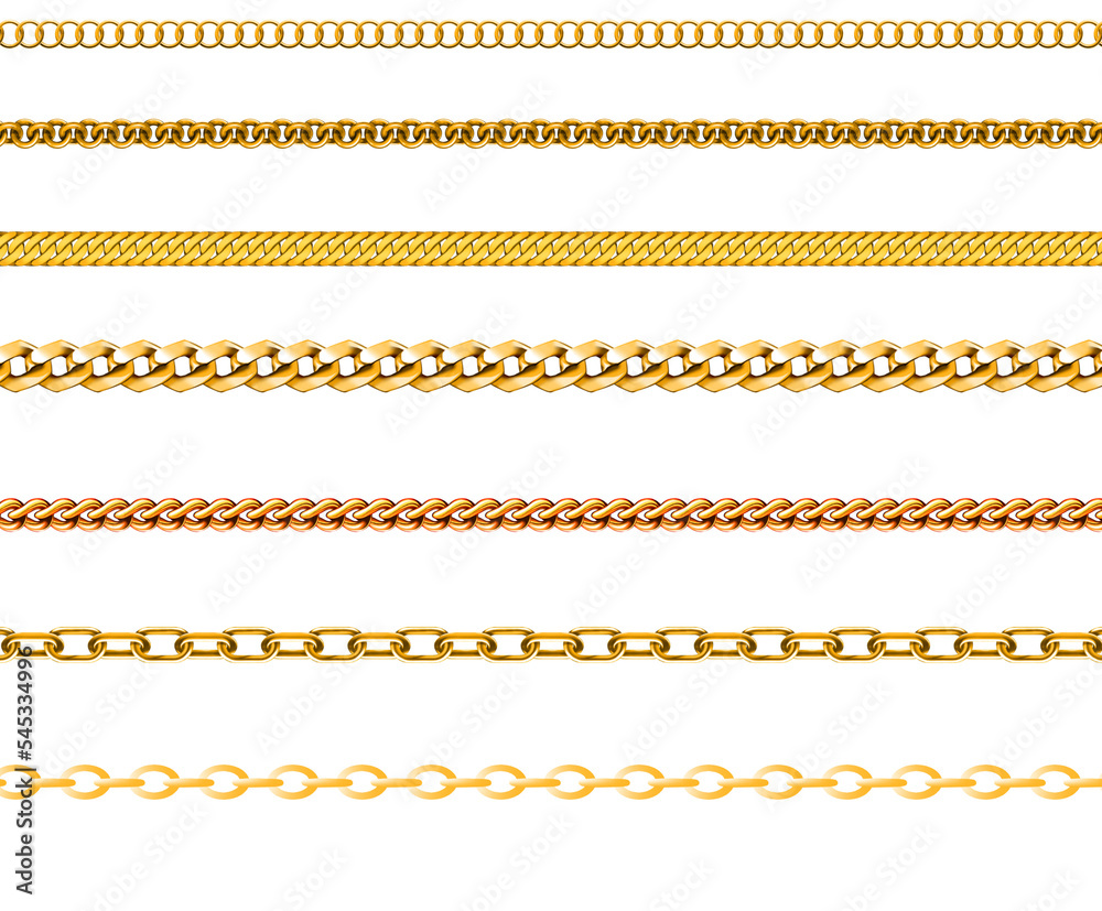 Seamless luxury gold chains of different shapes realistic. Expensive ...