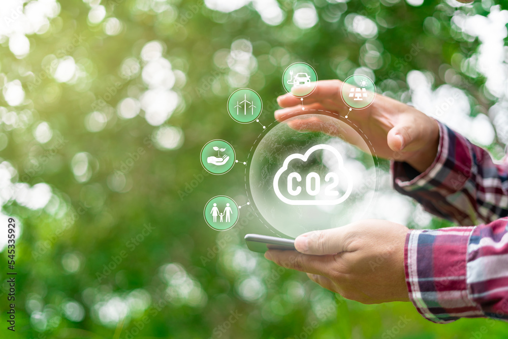 Carbon dioxide emission reduction and sustainable protection concept ...