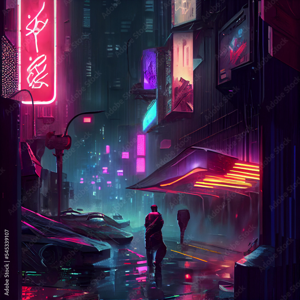 cyberpunk blade runner neon futuristic city background Stock ...
