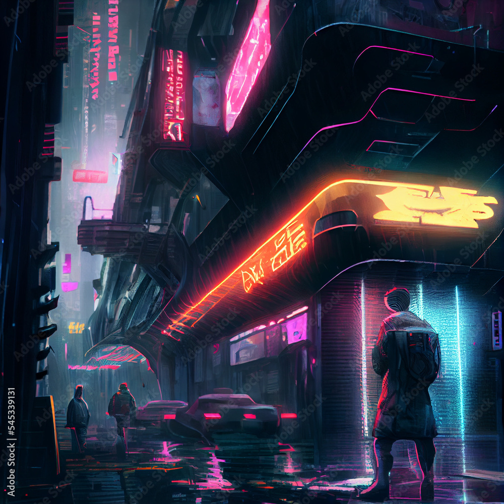 cyberpunk blade runner neon futuristic city background Stock ...