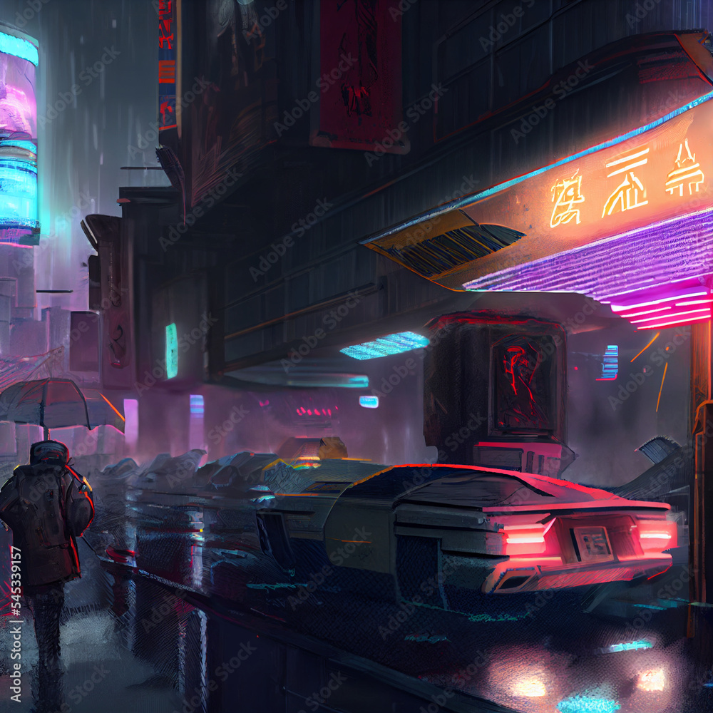 cyberpunk blade runner neon futuristic city background Stock ...