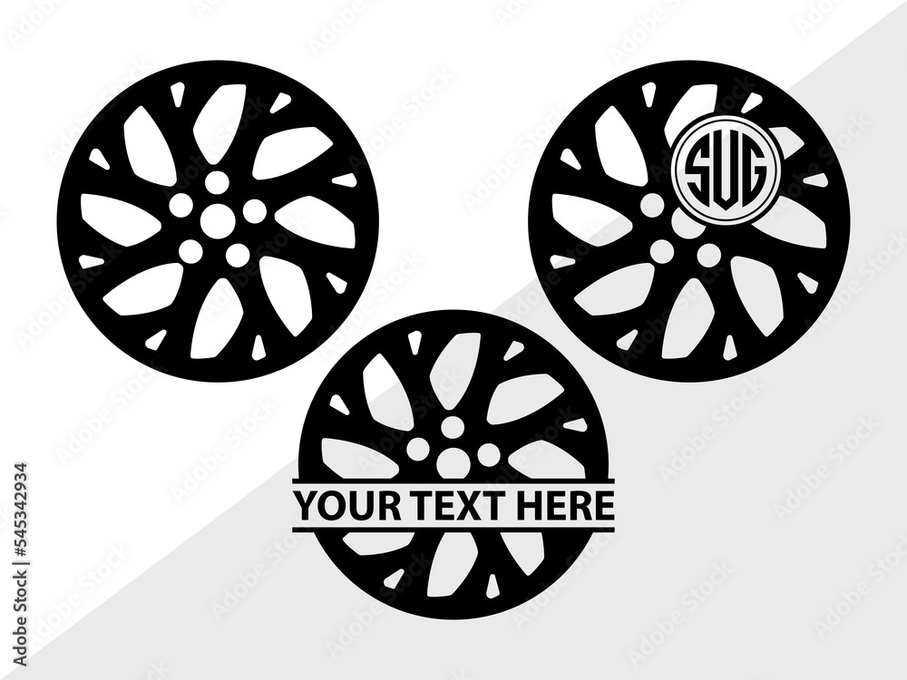 Wheel Monogram, Wheel Hubcap Silhouette, Wheel Hubcap Svg, Auto Rubber ...