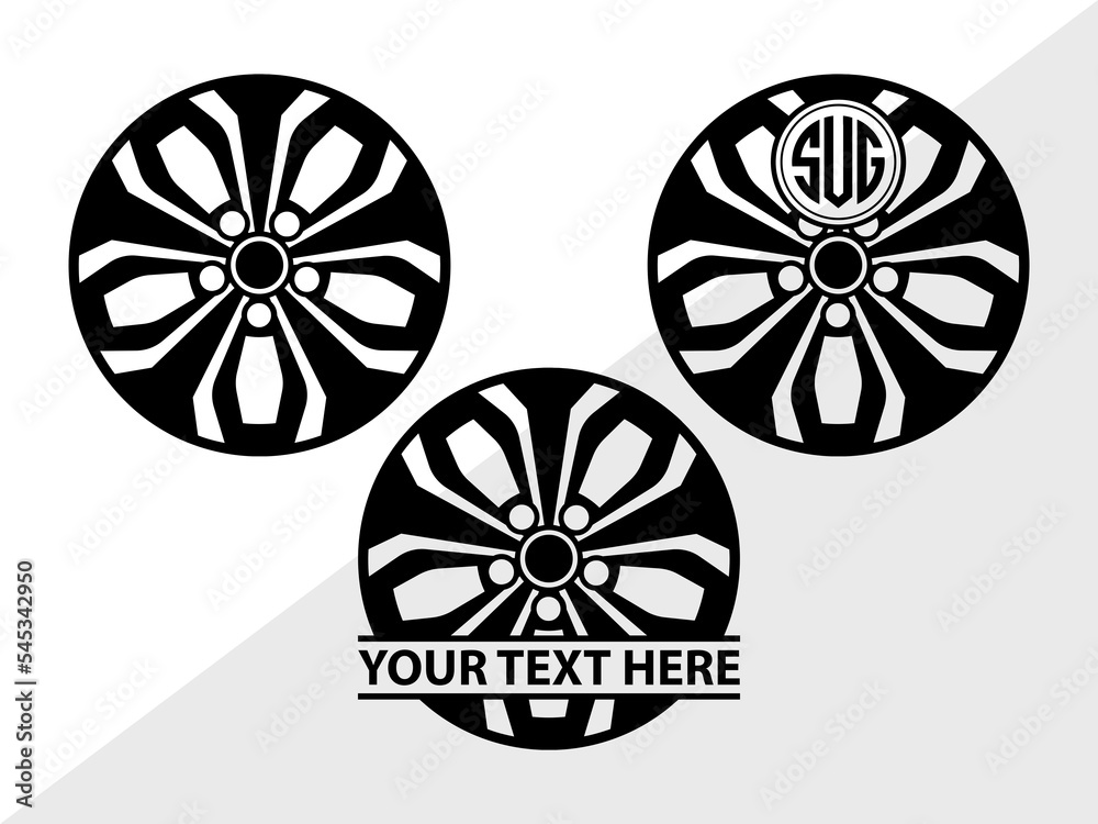 Wheel Monogram, Wheel Hubcap Silhouette, Wheel Hubcap Svg, Auto Rubber ...