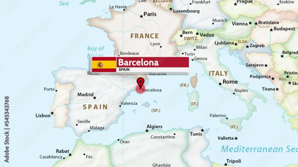 Barcelona, Spain - Barcelona Map, Spain Map Animation Stock Video | Adobe Stock
