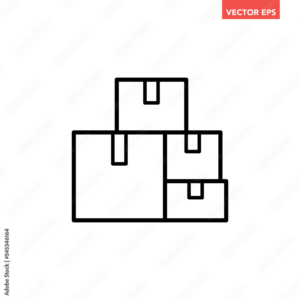 Black pile of stacked sealed goods cardboard boxes line icon, generic ...
