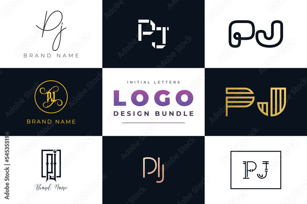 Initial letters PJ Logo Design Bundle Stock Vector | Adobe Stock