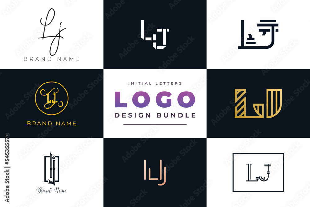 Initial letters LJ Logo Design Bundle Stock Vector | Adobe Stock