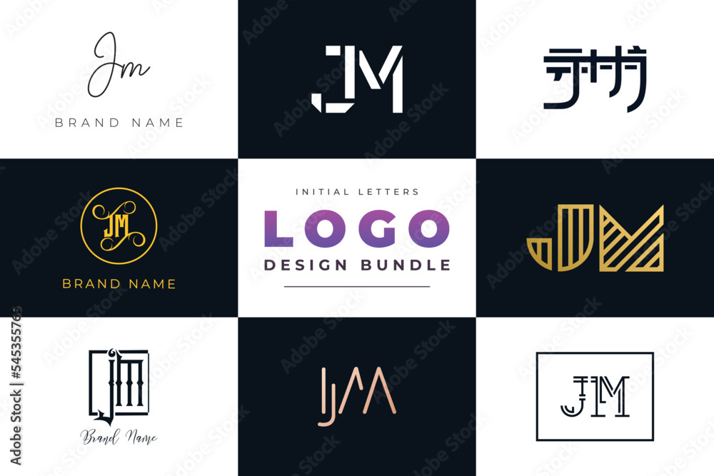 Initial letters JM Logo Design Bundle Stock Vector | Adobe Stock