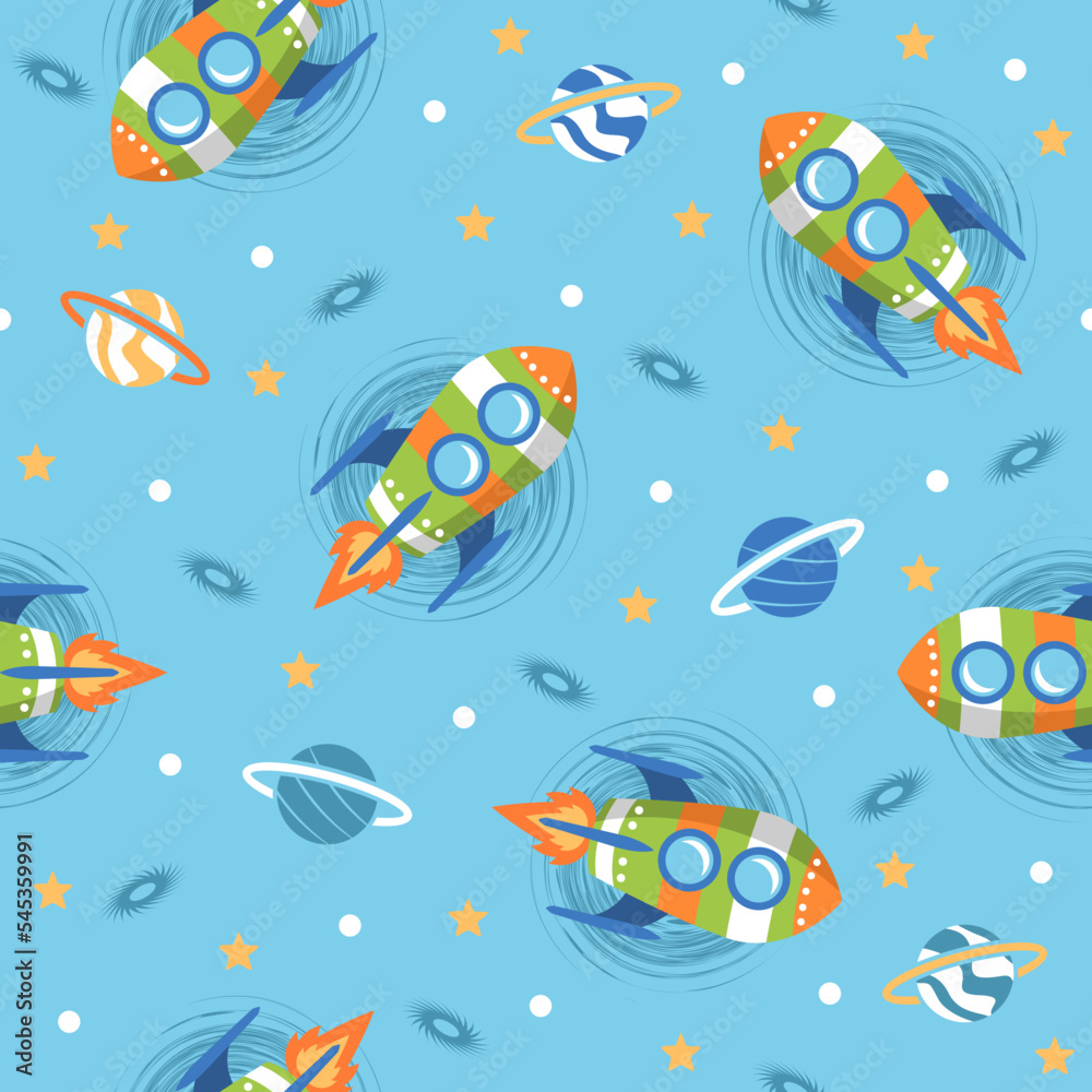 Cool rocket cartoon vectors pattern background. Stock Vector | Adobe Stock