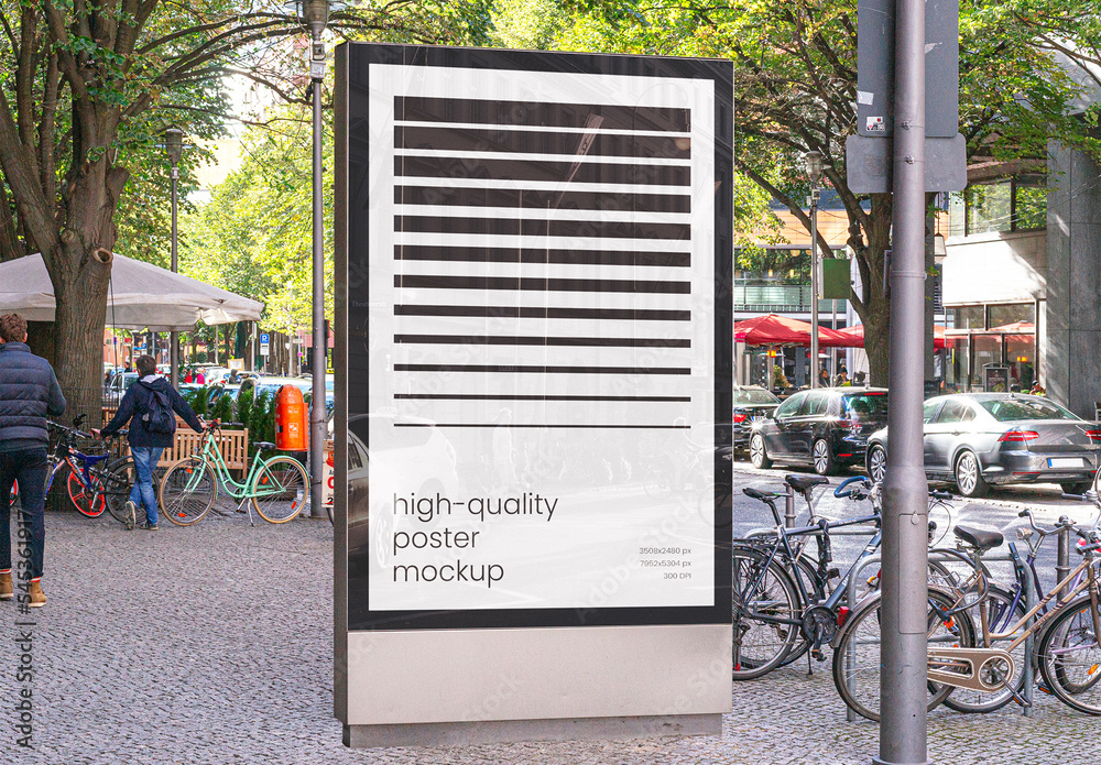 Street Outdoor Advertising Poster Mockup on Wall Stock Template | Adobe ...