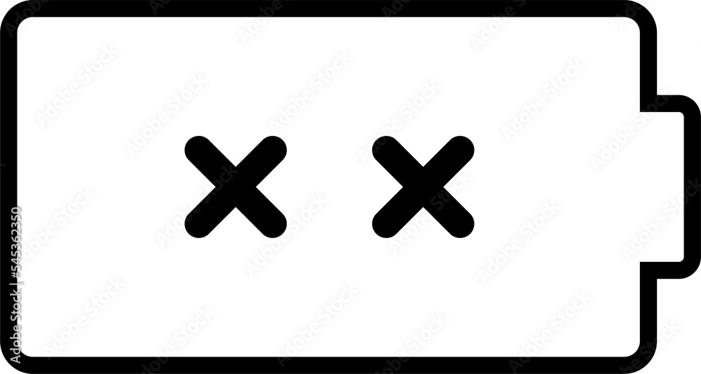 Damage battery icon, fully drained battery symbol, no power outline ...