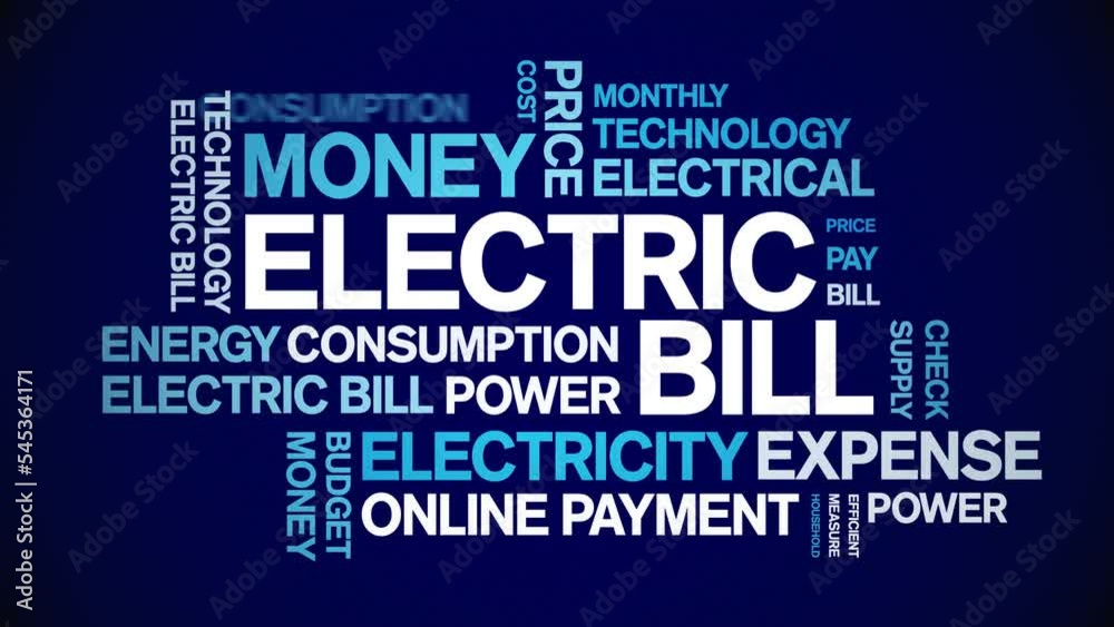 Electric Bill animated tag word cloud;text design animation kinetic ...