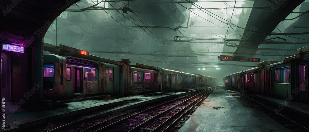 Artistic concept illustration of a futuristic metro station, background ...