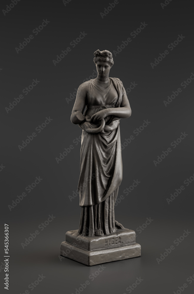 Statue of the Greek goddess of health Hygieia. Brown gypsum sculpture ...