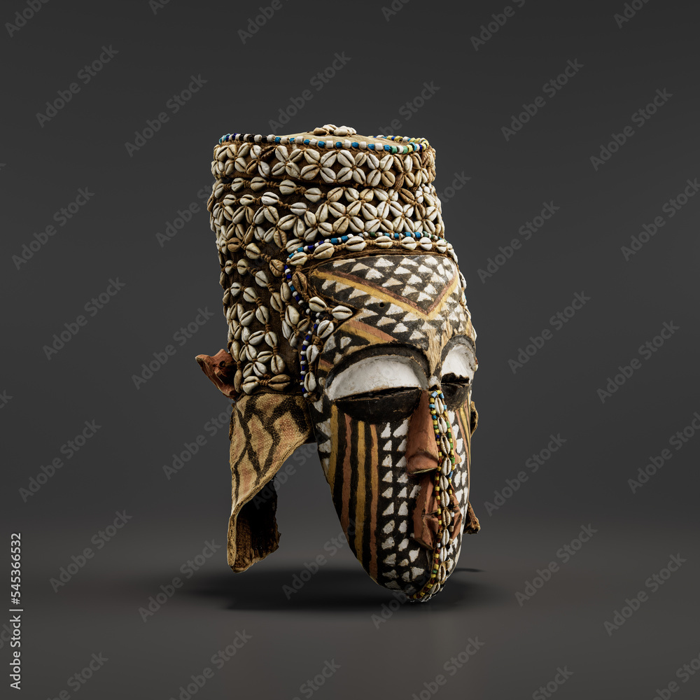 African Bushongo Tribe Royal Mask. A ritual mask used to show political ...