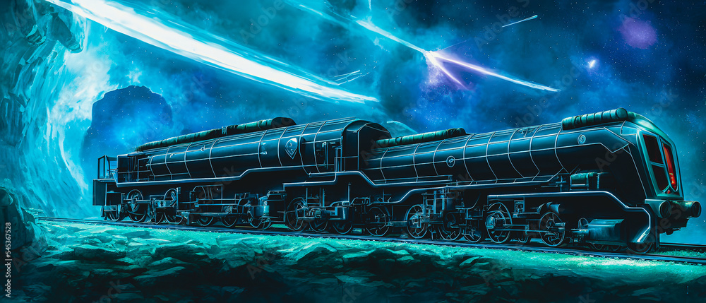 Artistic concept illustration of a futuristic train, background ...
