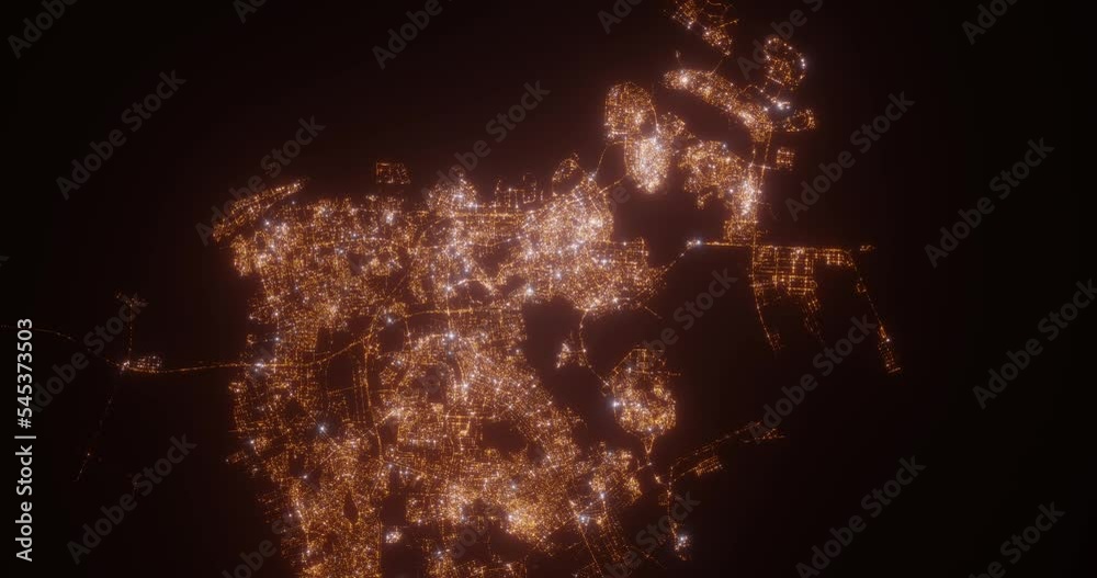 Manama (Bahrain) aerial view at night. Top view on modern city with ...
