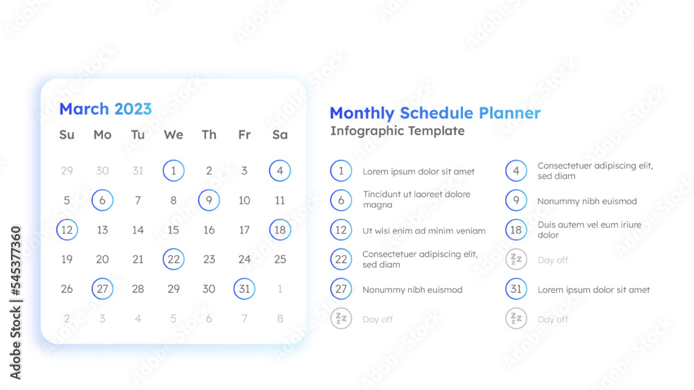 Monthly Schedule Planner Infographic Design Template with Calendar and ...