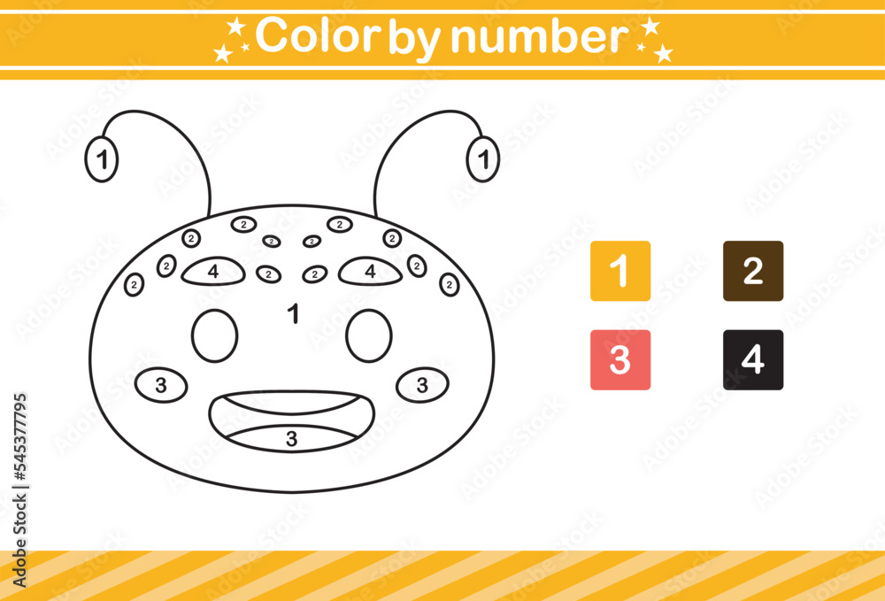 color by number of cute insect Educational game suitable for kids and ...