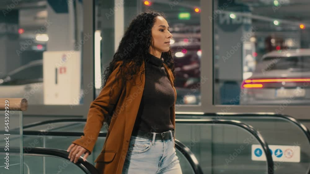 Hispanic Caucasian girl female lady businesswoman customer woman rides ...