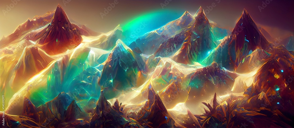 Beautiful landscape of fantasy mountain and colorful background ...