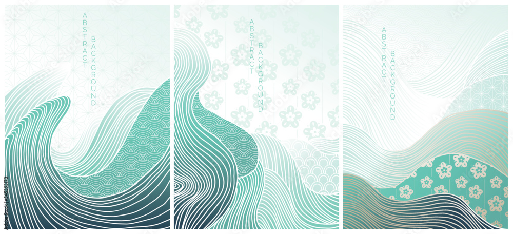 abstract japanese landscape on light background with gradient Stock ...