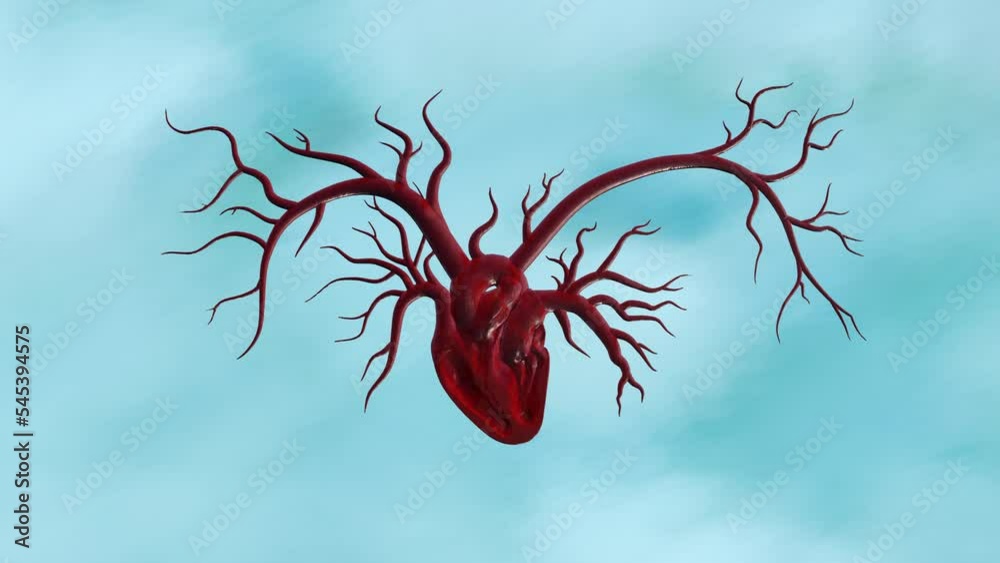 Open heart and large veins, concept on a blue background. Heart rate ...