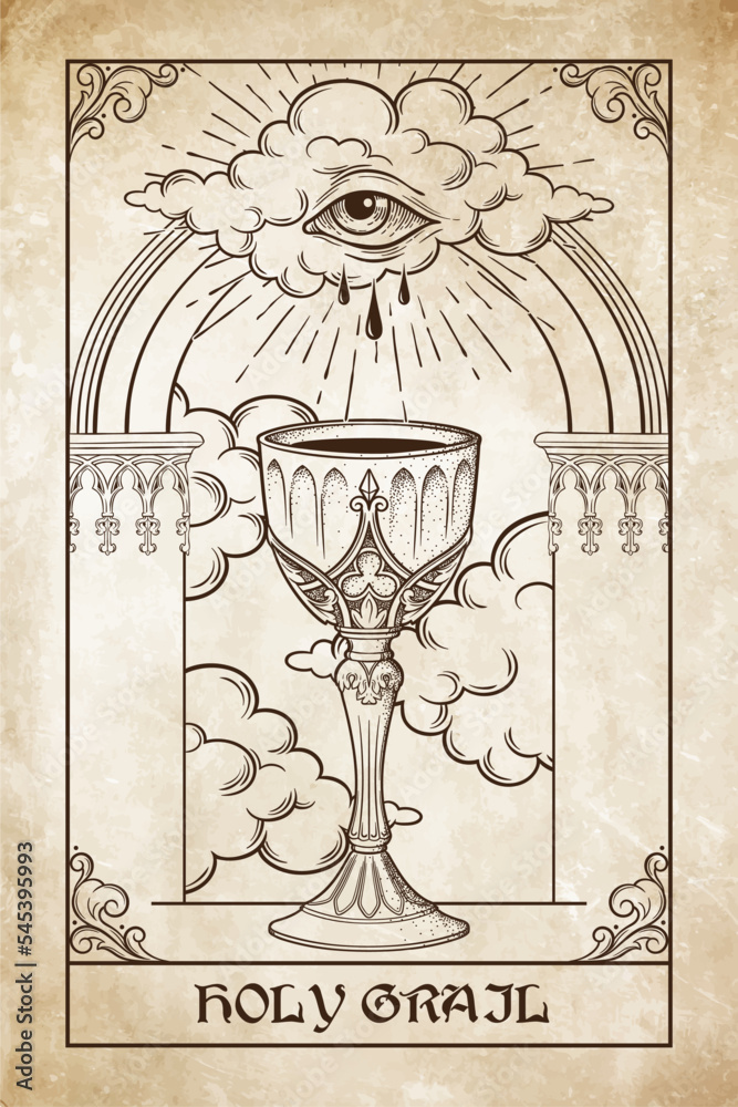Holy grail goblet and eye of God in front of the gothic arch vector ...