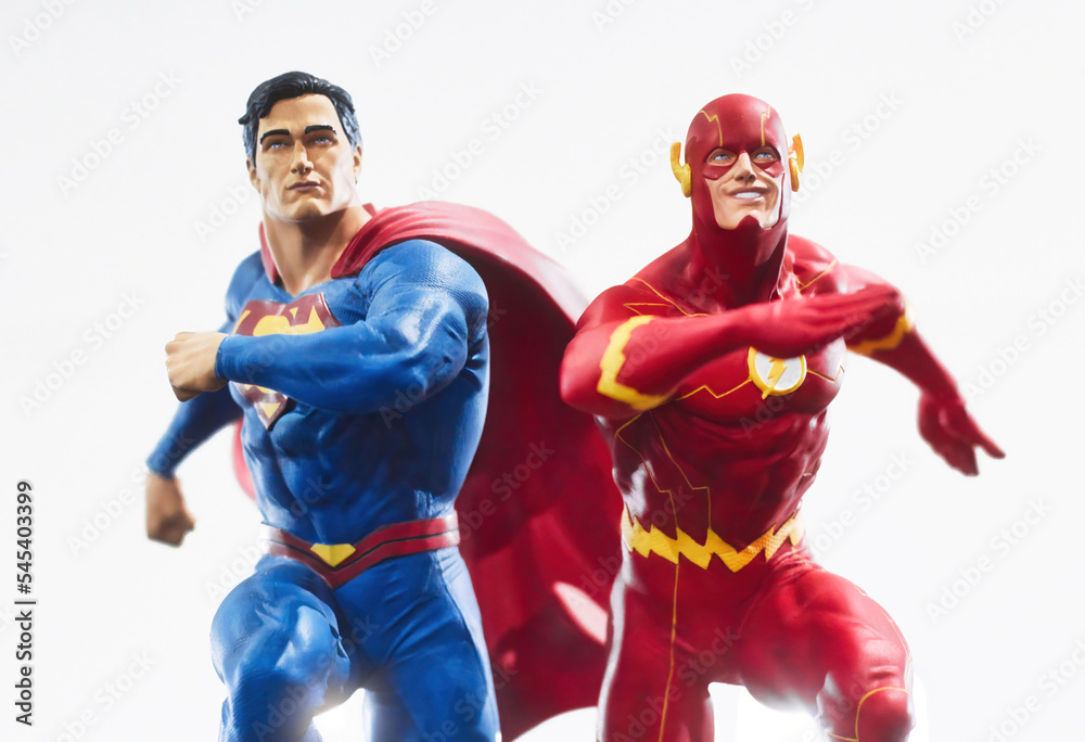 Action figures of superheroes Superman and The Flash in action pose ...