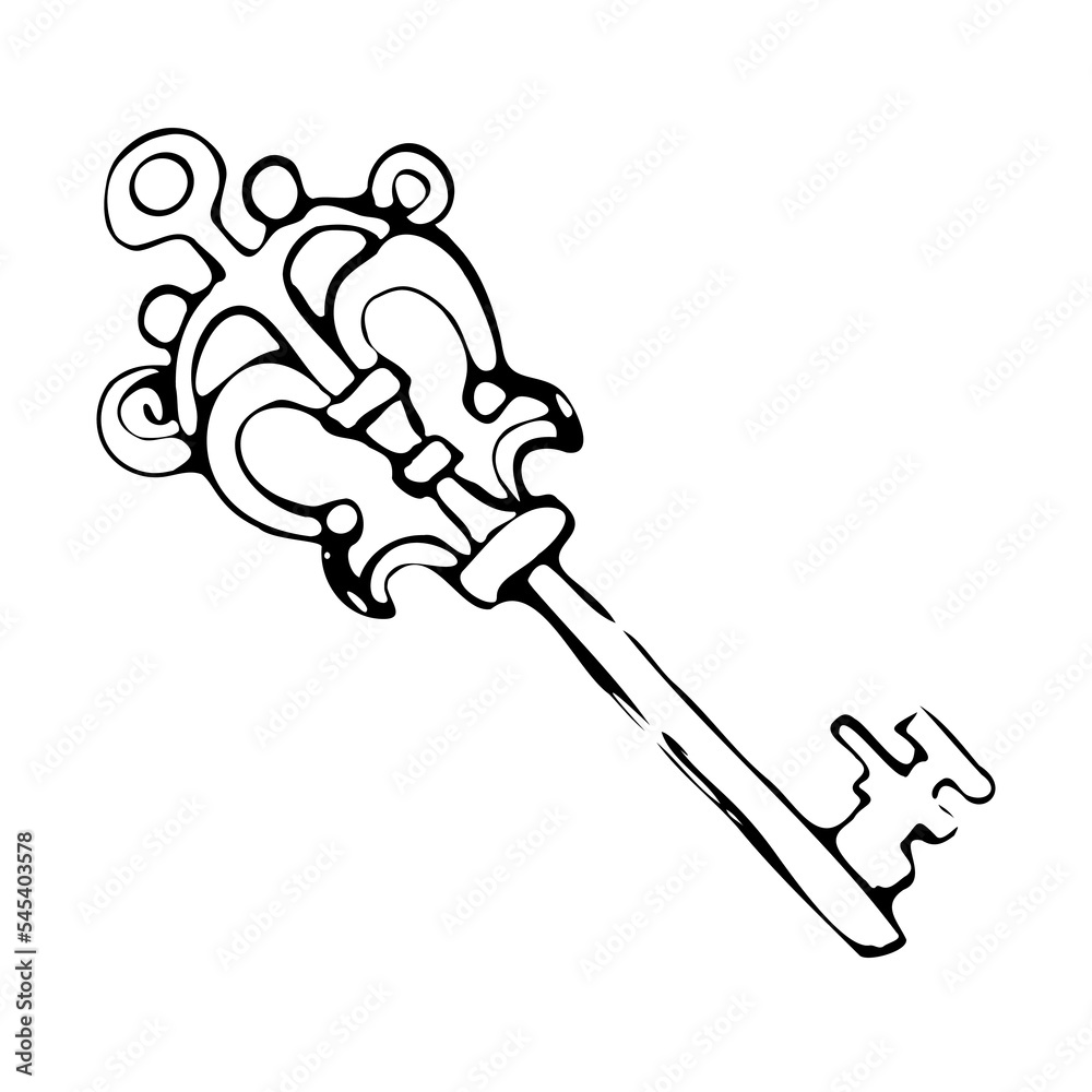 An old beautiful key with monograms and patterns. The key icon or logo ...