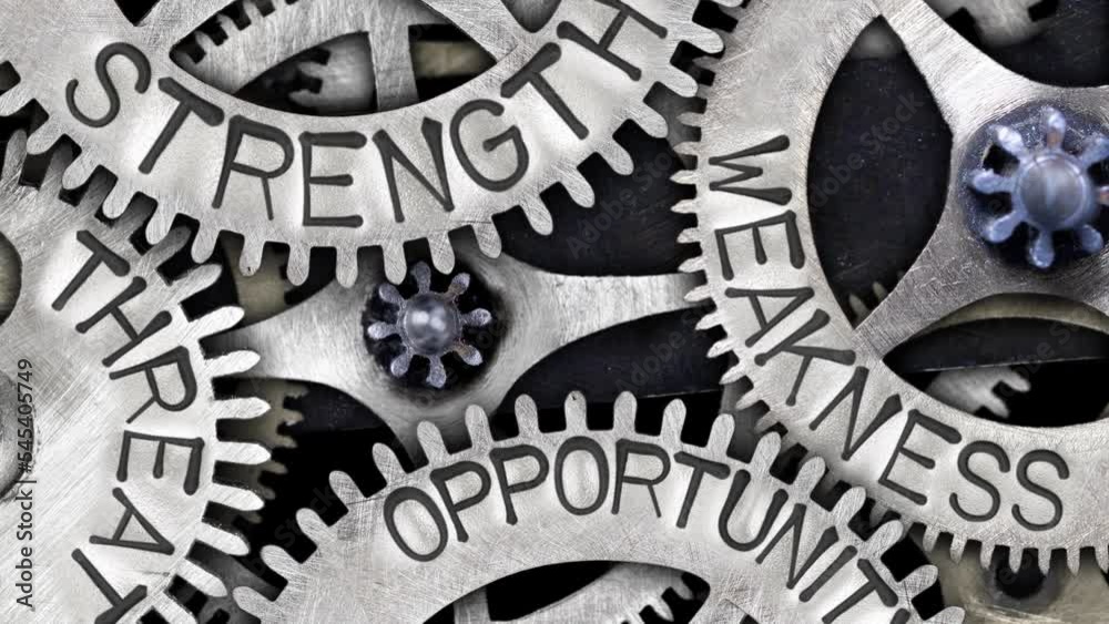 Group of rotating tooth wheels with SWOT Analysis sign imprinted on ...