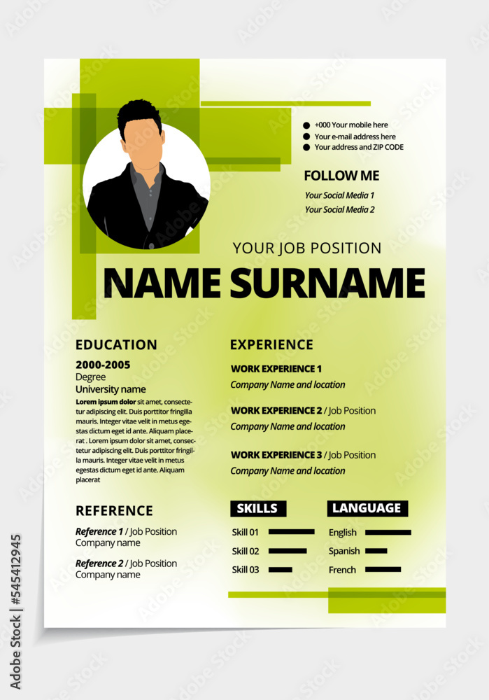 Professional resume template design. Business layout vector for job ...