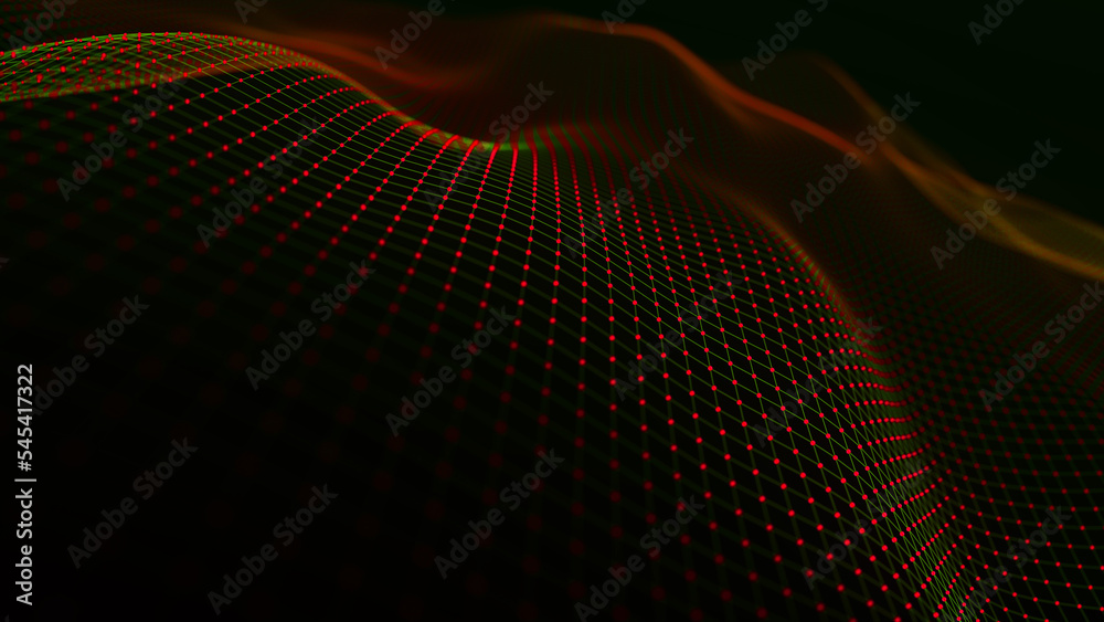 Dynamic wave of glowing particles. Data flow information. Concept of ...