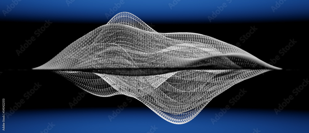 Illustration Of Blue Abstract Wireframe Sound Waves Visualization Of Frequency Signals Audio