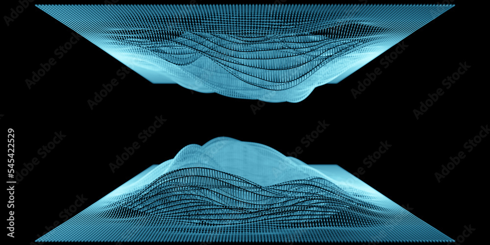 Illustration of two mirrored blue abstract wireframe sound waves ...