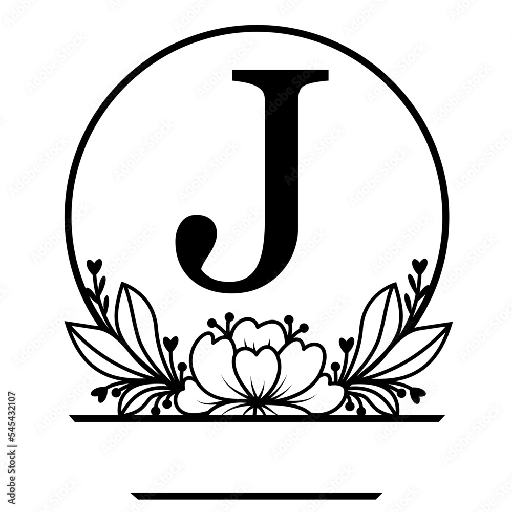 Floral family last name svg, Letter J, Split monogram svg Stock ...