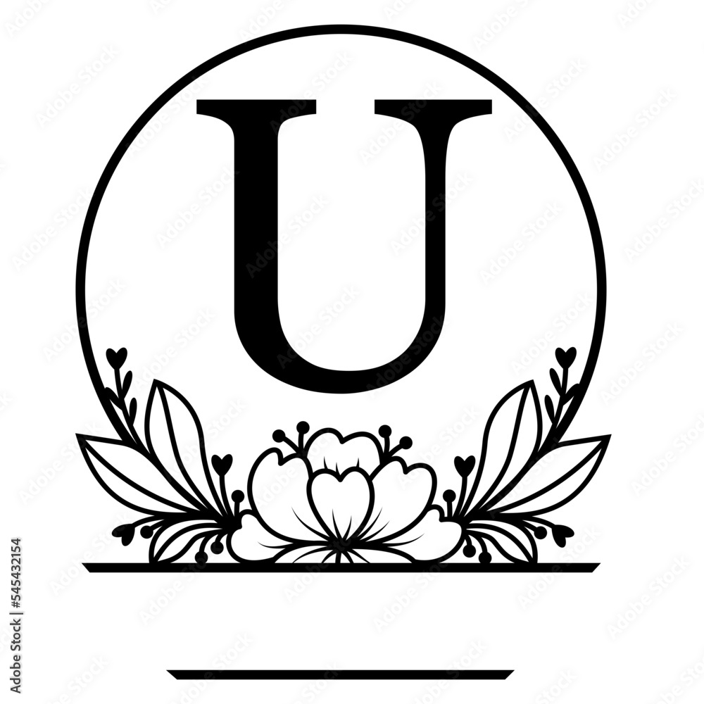 Family last name sign svg, Flower letter U, Split monogram svg Stock ...