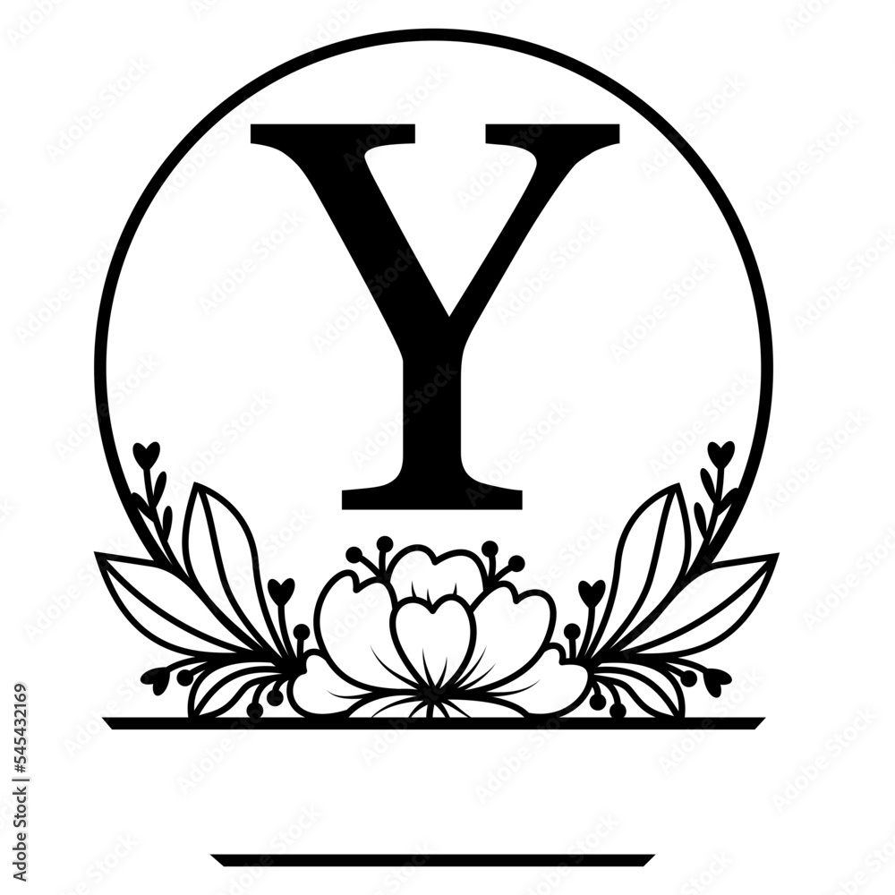 Floral split monogram svg, Family last name svg, Flower letter Y Stock ...