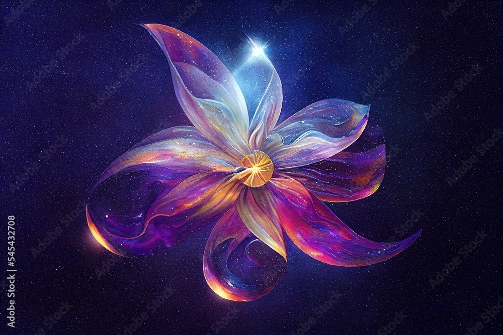 Digital 3D render of a futuristic holographic flower design for ...
