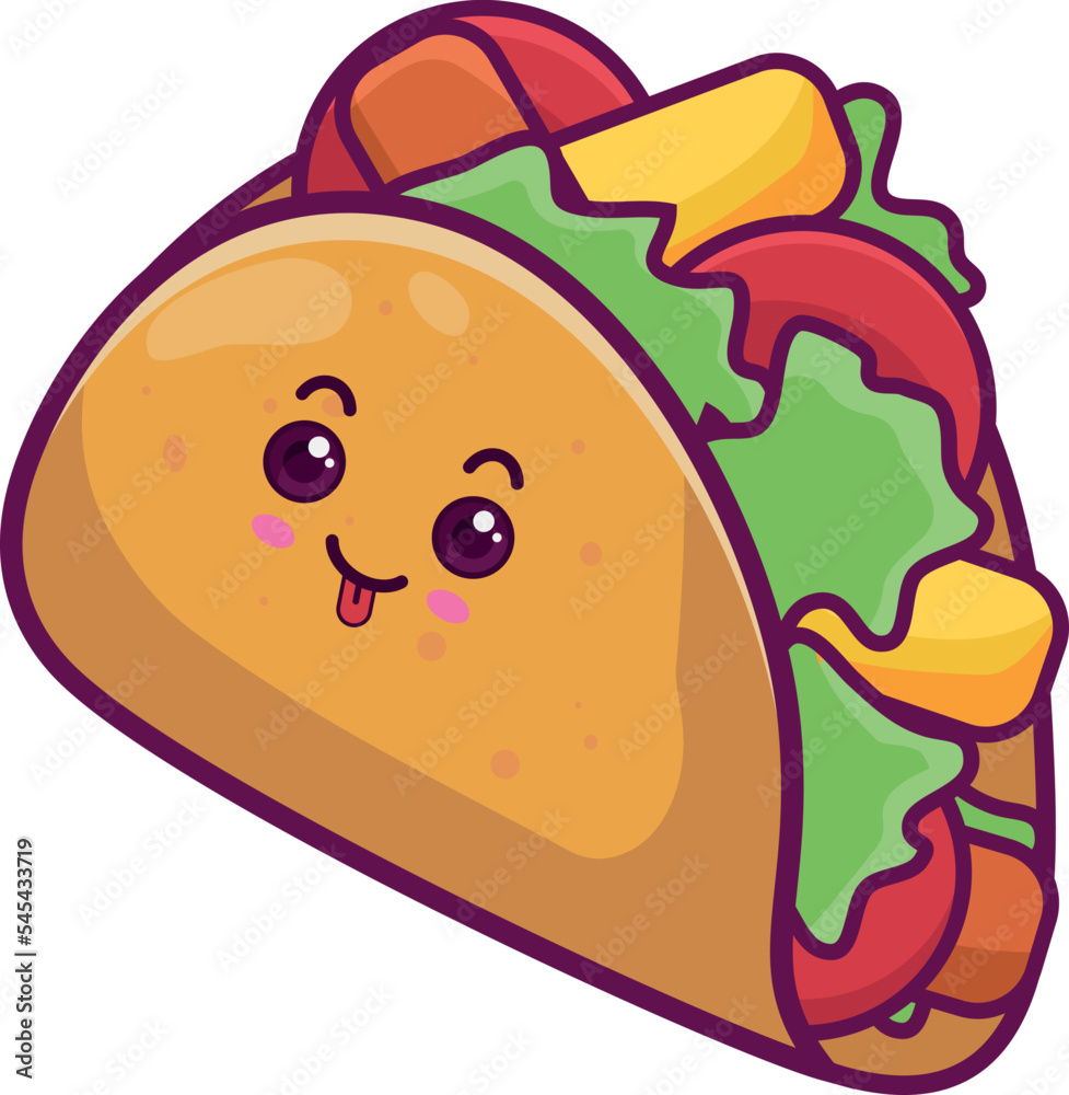 Cute kawaii taco clipart with a happy face Stock Vector | Adobe Stock