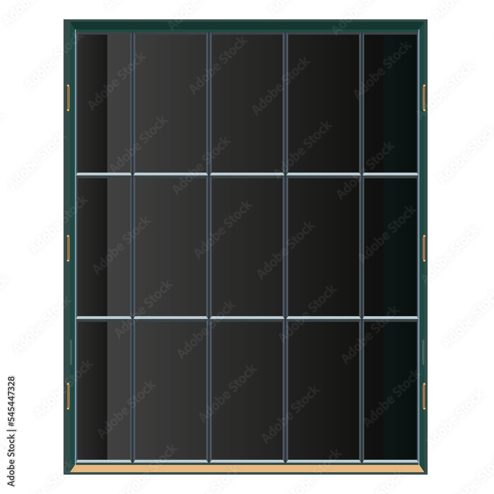 Large window in realistic style. Traditional shop facade. Front view ...