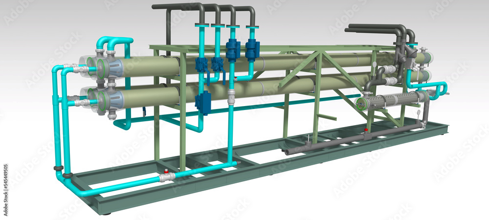 Sea water reverse osmosis 3D illustration rendering Stock Illustration ...