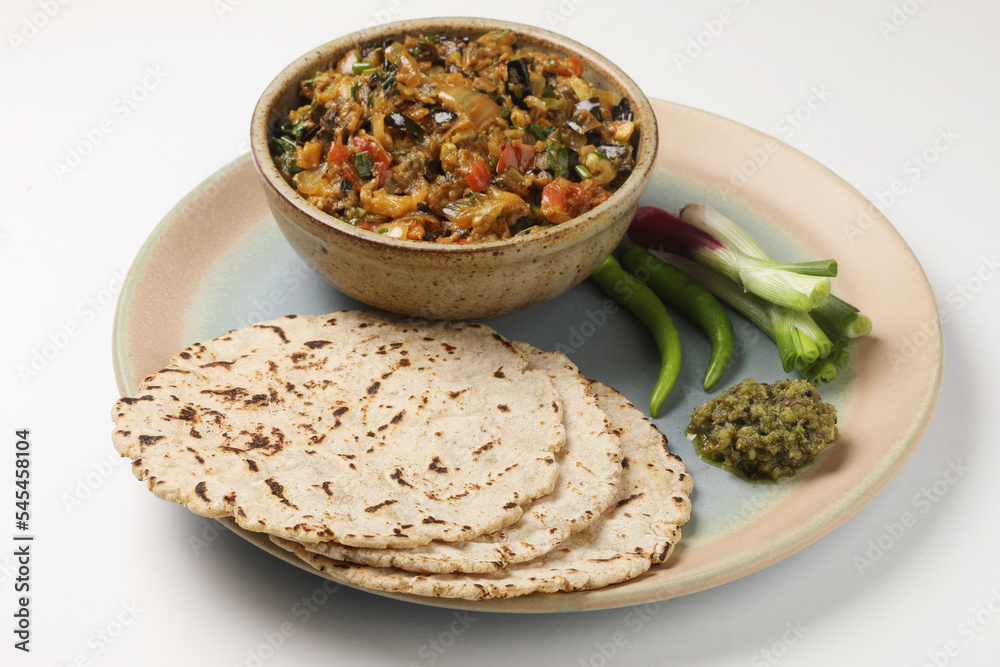 indian village food, Jowar Roti or Indian bread, served with roasted ...