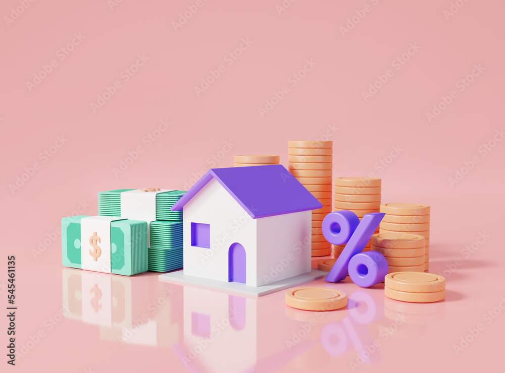 Interest rate financial and home mortgage rates concept. House with ...