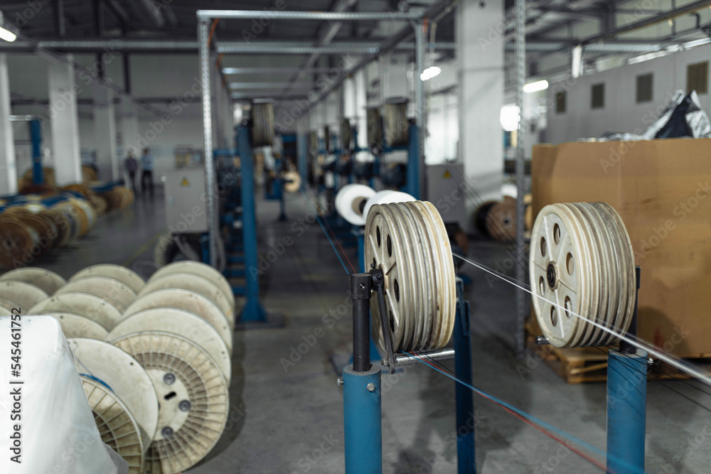 production of glass fiber fiber optic cable in the factory, Internet ...