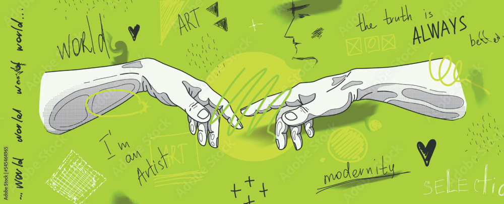 Adam creation, god hand touch. Michelangelo modern art, renaissance ...